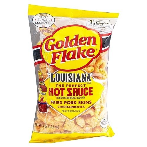 4X - Golden Flake Louisiana Hot Sauce Pork Skins Rinds 4 Ounce (Pack of ...