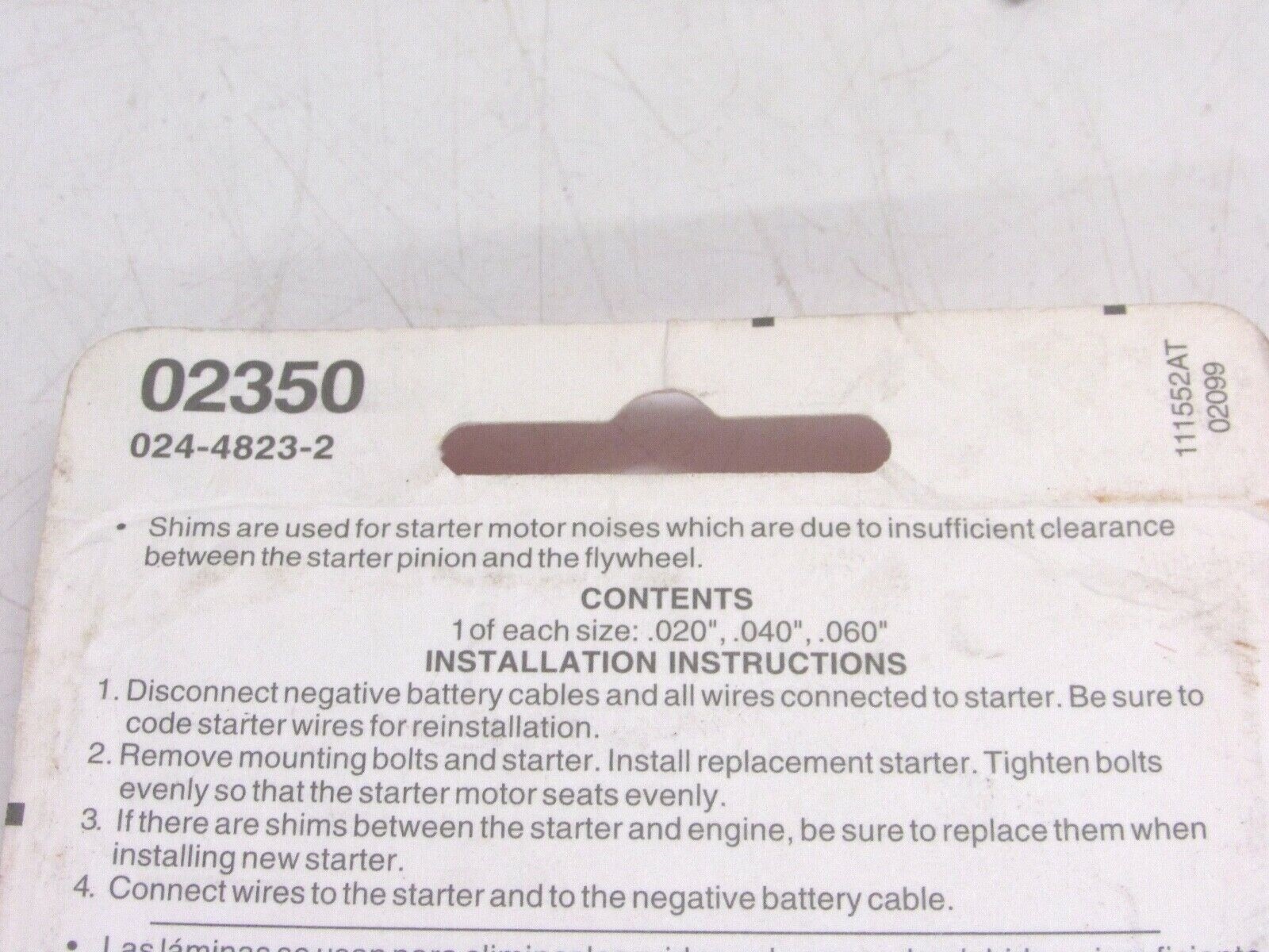 NOS! MOTORMITE HELP! (3) STARTER ALIGNMENT SHIMS, .020", .040", .060 ...