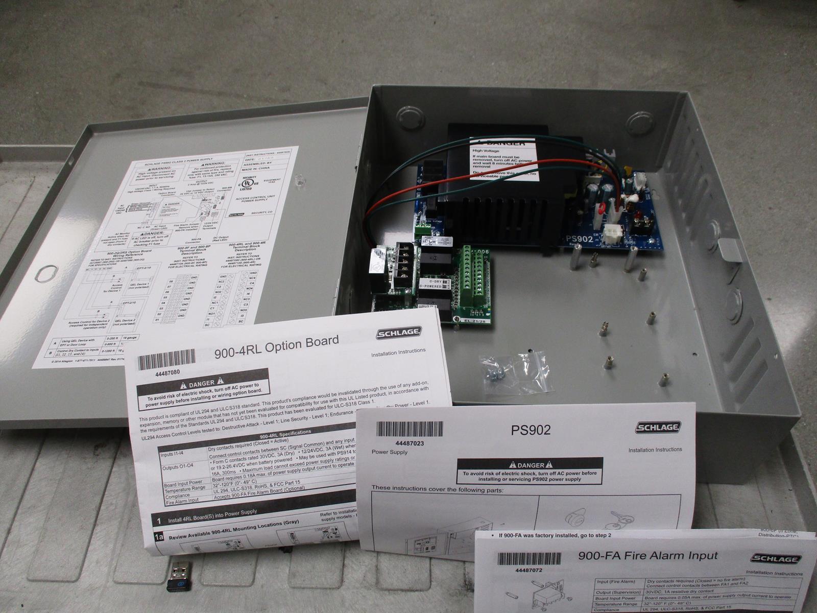 SCHLAGE PS902 POWER SUPPLY W/ 900-4RL OPTION BOARD AND 900-FA FIRE ...