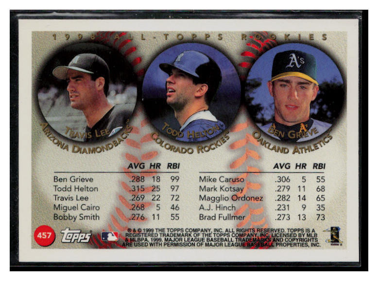 1999 Topps #457 Travis Lee / Helton / Grieve Rookies | eBay