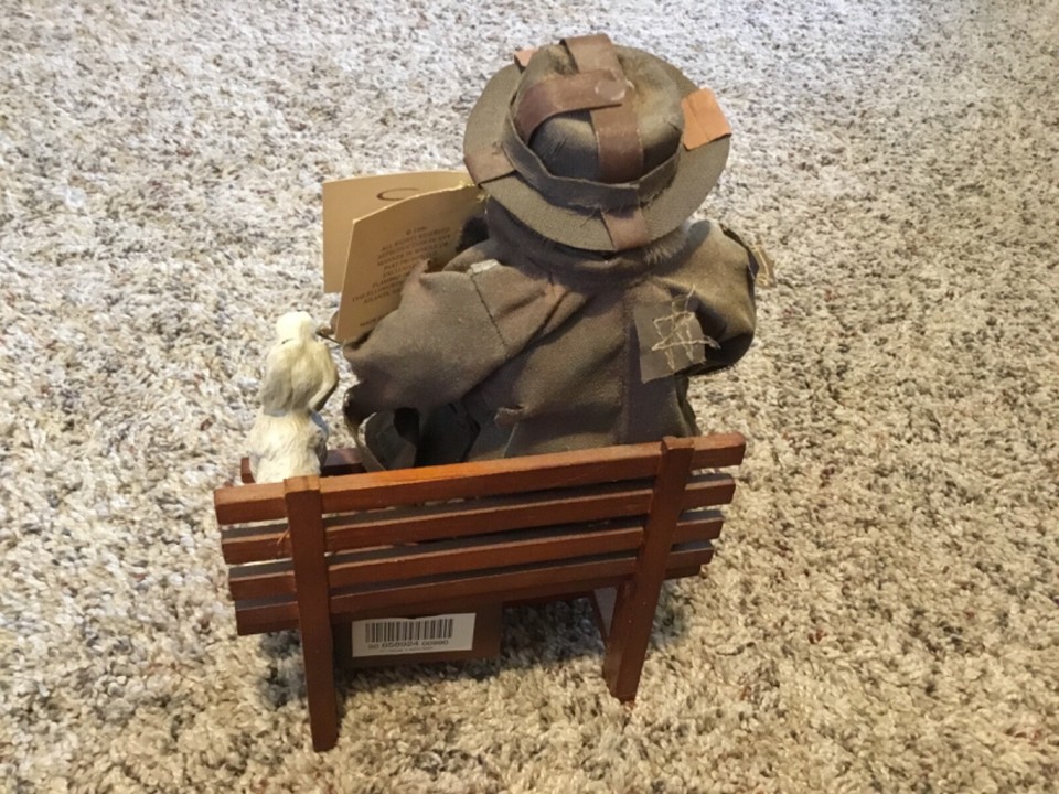 1996 Emmett Kelly Jr Real Rags Fabric Mache Clown Music Box Bench Dog ...