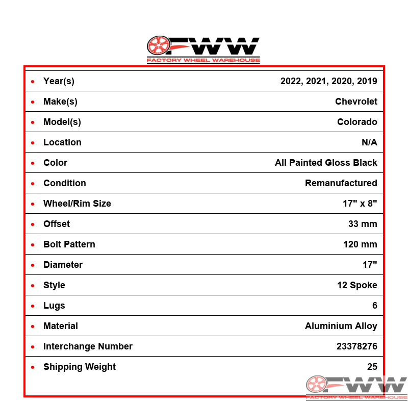 CHEVROLET COLORADO Wheel 2022-2019 17" Factory OEM 23378276 | eBay
