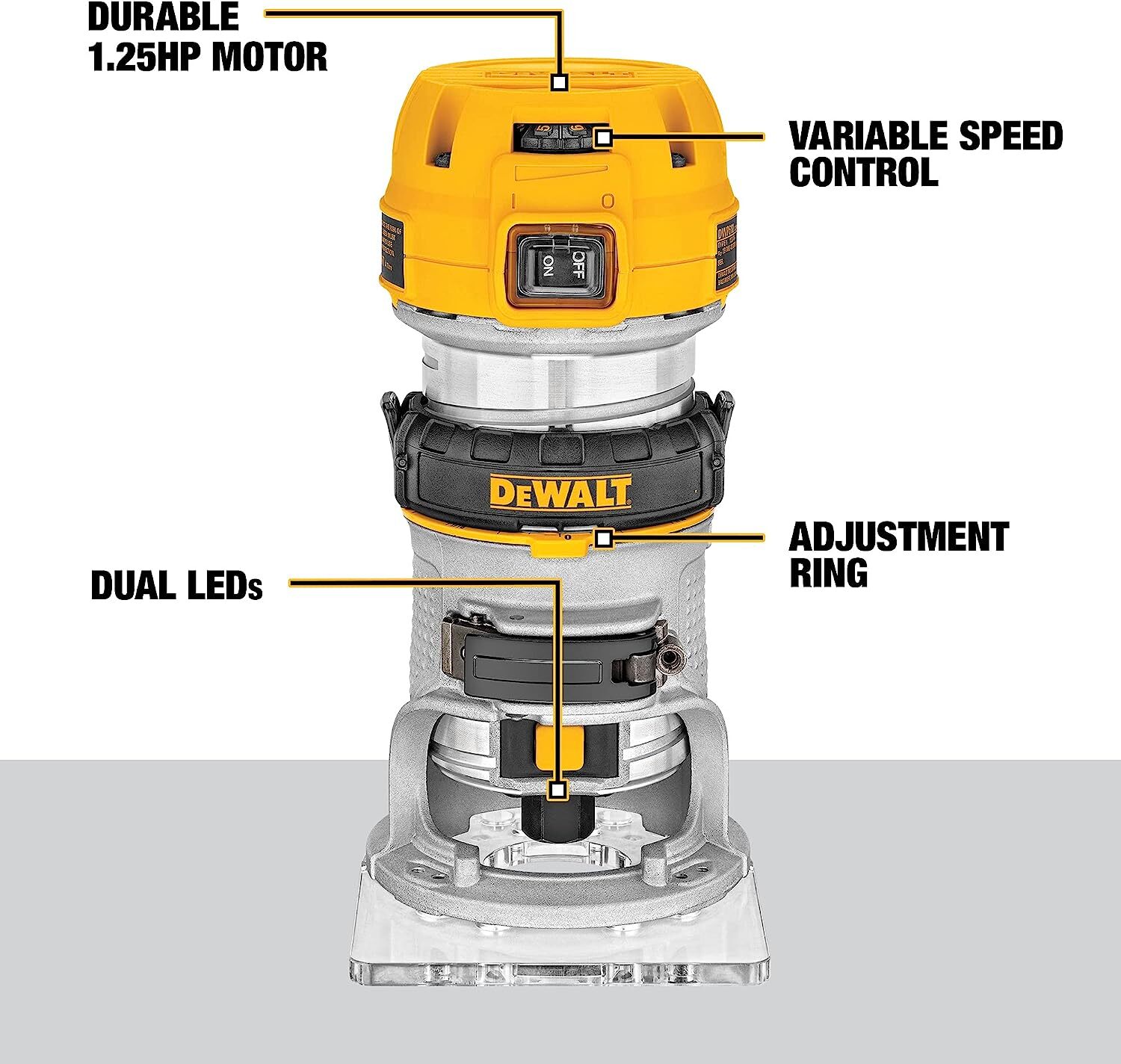 DEWALT Router, Fixed Base, 1-1/4 HP, 11-Amp,Variable Speed Trigger ...