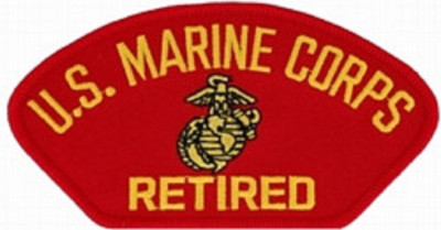 USMC "US MARINE CORPS RETIRED" RED W / GOLD LETTERS 5.5" WIDE HAT PATCH ...