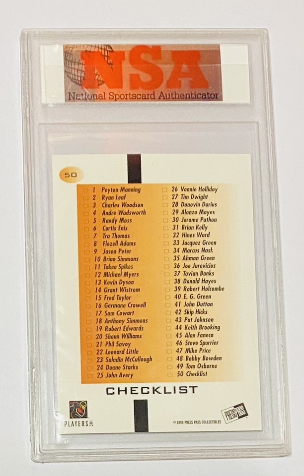 1998 Press Pass Peyton Manning Parallel Red Rookie NSA 10 Volunteers ...