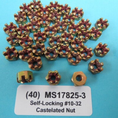 10-32 Self-Locking Castellated Nyloc Nuts MS17825-3 Cessna Piper ...