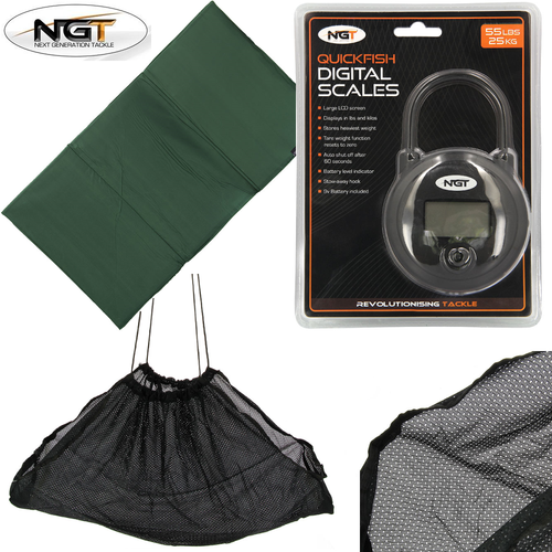 NGT CARP FISHING WEIGHING SLING + 25K NGT DIGITAL SCALES + UNHOOKING ...