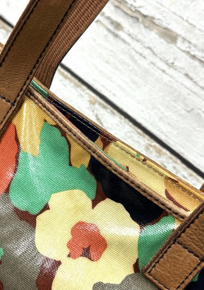 FOSSIL Key-Per Hand Bag Purse Coated Canvas Leather Floral Zipper 0146 ...