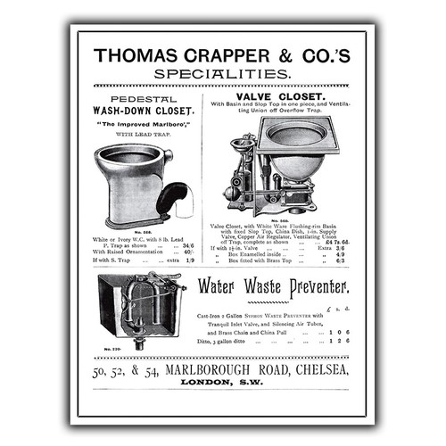 METAL SIGN WALL PLAQUE THOMAS CRAPPER & CO Toilet Design poster print ...