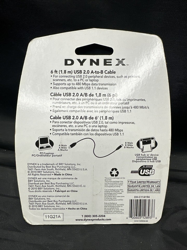 Dynex DX-C114194 6" USB 2.0 A/B Cable B2 600603128936| eBay