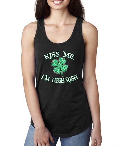 Kiss Me Im Highrish St Patricks Day Clover Ladies Racerback Tank Top | eBay