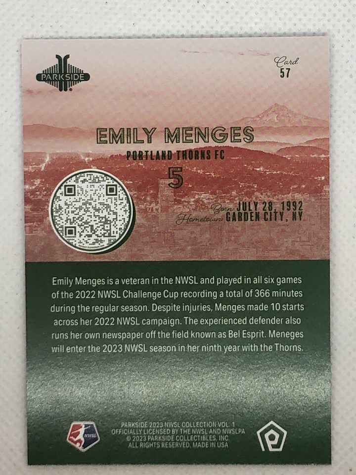 2023 Parkside NWSL V1 | #57 Emily Menges Portland Thorns | Base - Fresh ...