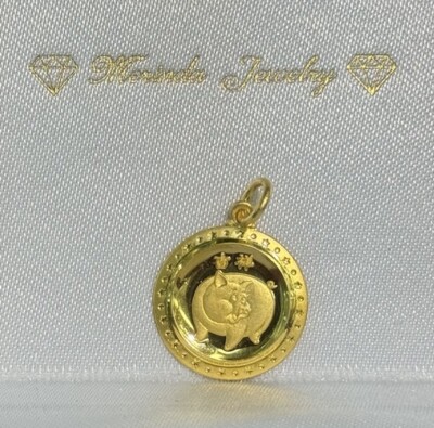 Zodiac Sign 24K Solid Gold Pig Round Shape Charm/ Pendant, 2.50 Grams ...