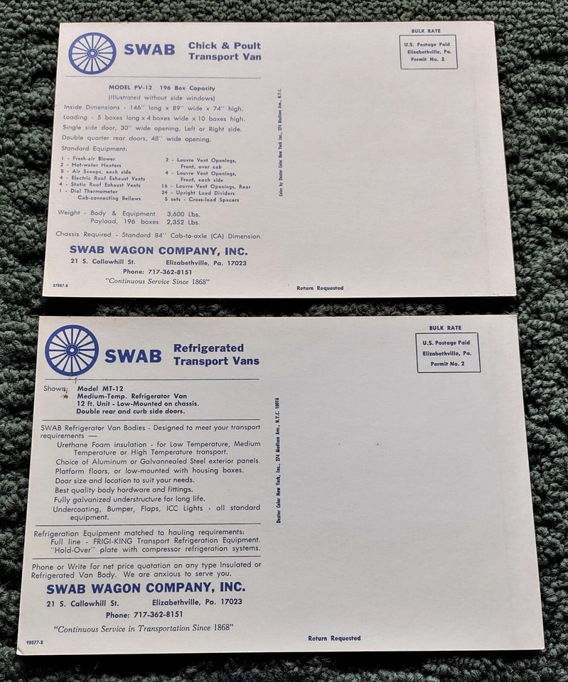 1962 Swab Wagon Co. Delivery Truck Body Large Postcards, 2-Piece Lot | eBay