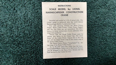 LIONEL # 6828 HARNISCHFEGER CONSTRUCTION CRANE CAR INSTRUCTIONS ...