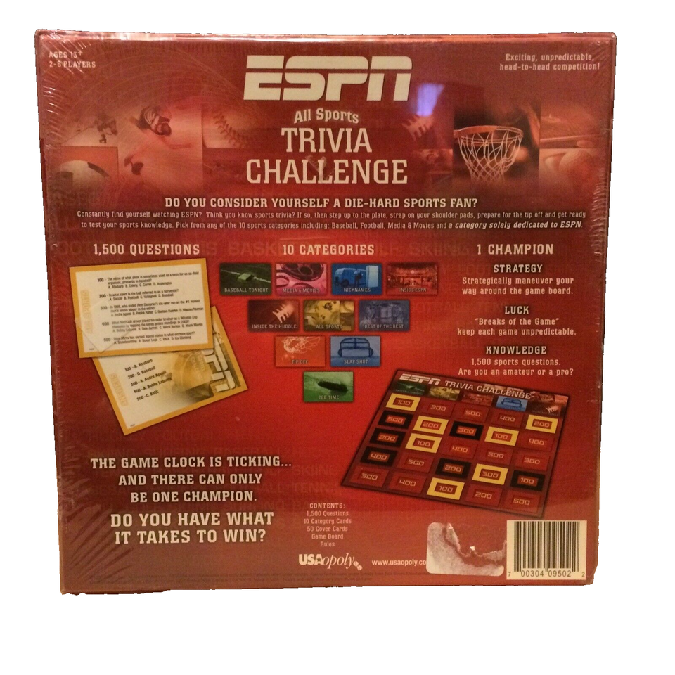 ESPN All Sports Trivia Challenge Board Game Strategy Luck Knowledge New ...