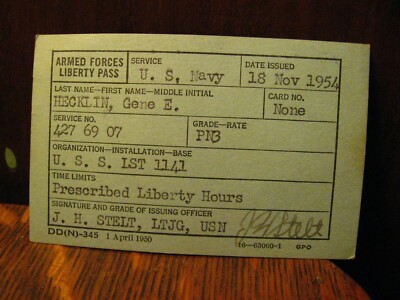 Armed Forces Liberty Pass - Vintage 1954 United States Navy Sailor ...