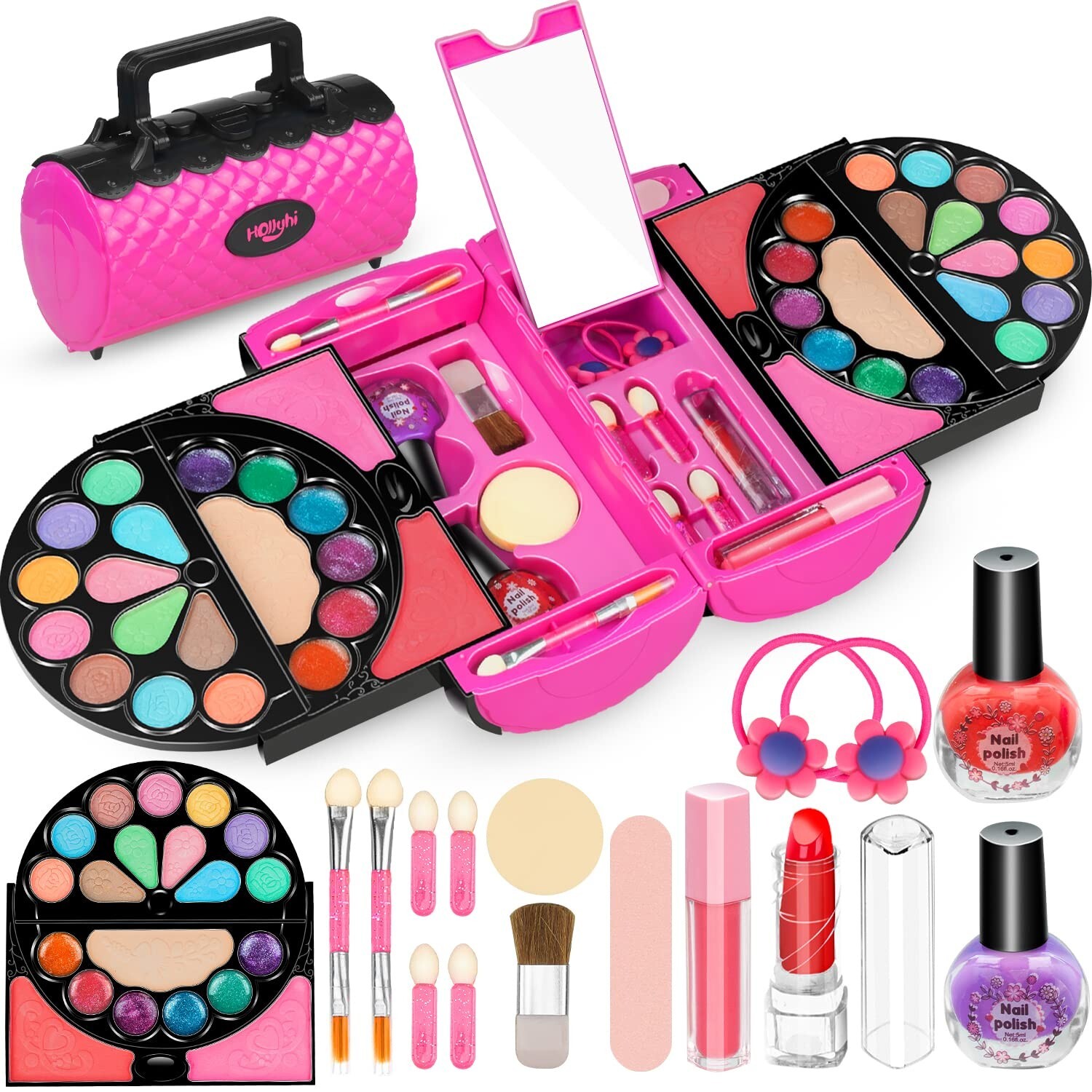 Hollyhi 56 Pcs Real Kids Makeup Kit for Girls, Washable Pretend Play ...