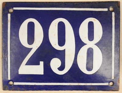 Big blue French house number 298 door gate plate plaque enamel steel ...