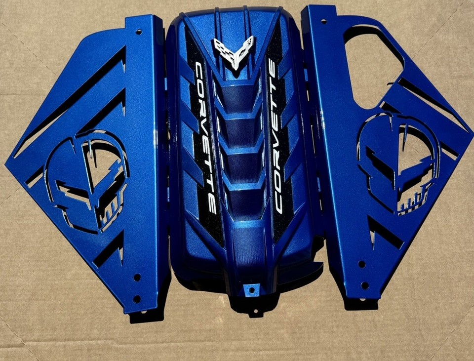 Engine Covers Panels For Corvette C8 2020-2024 Blue Metallic Jake Skull ...