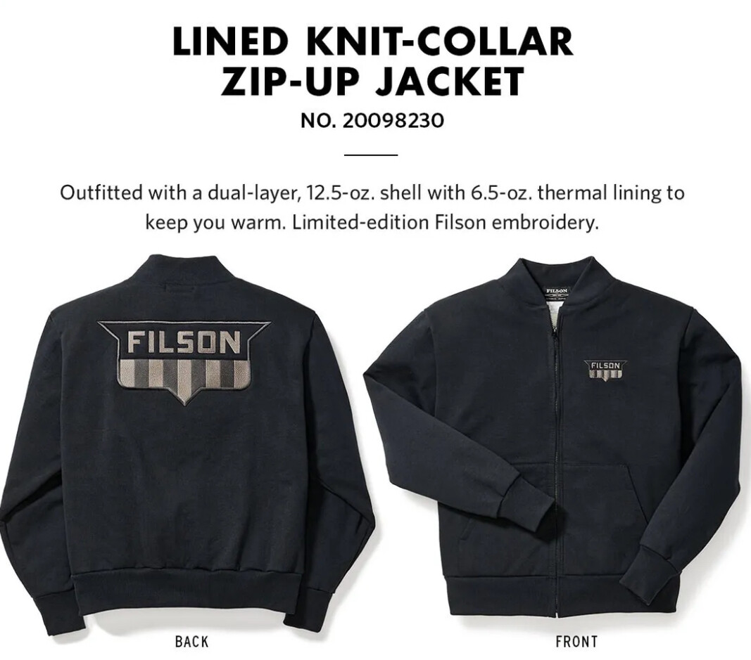 Filson Lined Knit Collar Zip-Up Jacket | Made in USA | Embroidery | Ltd ...