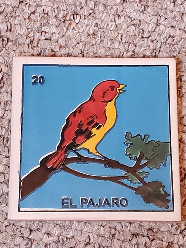Mexican Folk Art Pottery Loteria Tile Bird Drink Coasters #20 El Pajaro ...