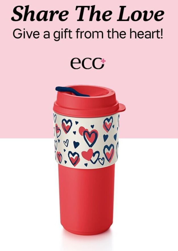 NEW Tupperware ECO+ To Go Travel Cup Tumbler Red, White and Black HEART ...