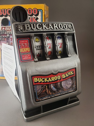 🎰 *NOS* Vintage Buckaroo / Bonanza Mini Slot Machine Bank Original Box ...