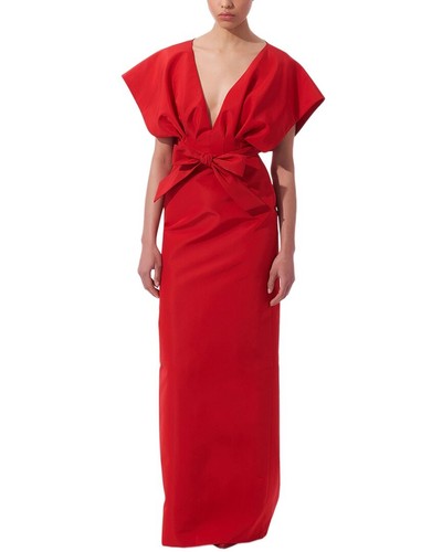 Carolina Herrera V-Neck Fan Bodice Silk Column Gown Women's 2 ...