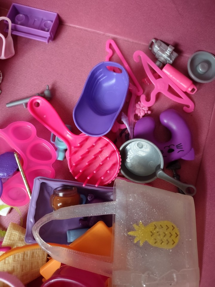 Barbie Doll Accessories Lot Food Jewelry Hats Bags Brushes Kitchen ...