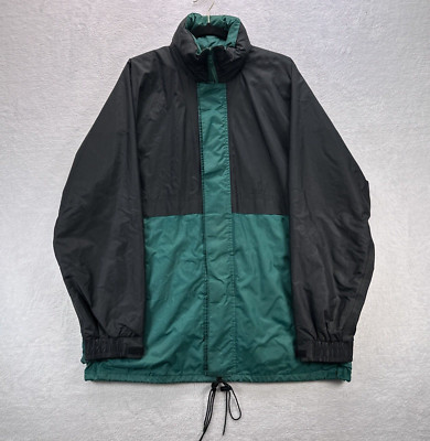 Bass Pro Shops Rain Jacket Mens XL Black Green Windbreaker Hidden Hood ...