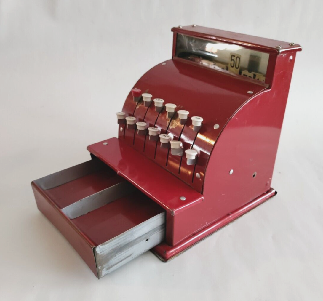 Vintage - Red Junior Merchant Toy Metal Cash Register - 1950's Mcm ...