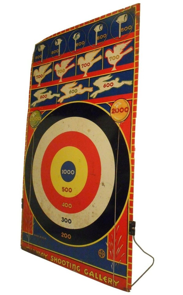 MARX TOYS 'MIDWAY SHOOTING GALLERY' VINT LG LITHO'D ENML MGNTC DART TIN ...
