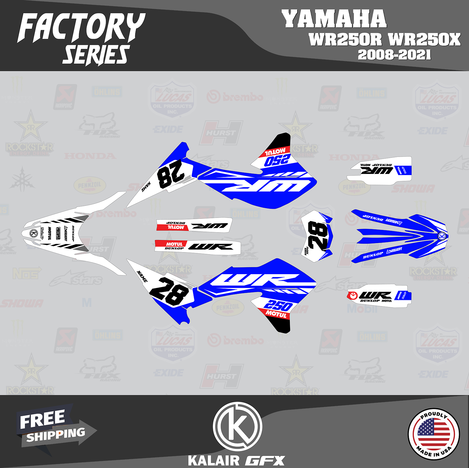 Graphics Kit for YAMAHA WR250X WR250R (2008-2021) FACTORY-BLUE | eBay