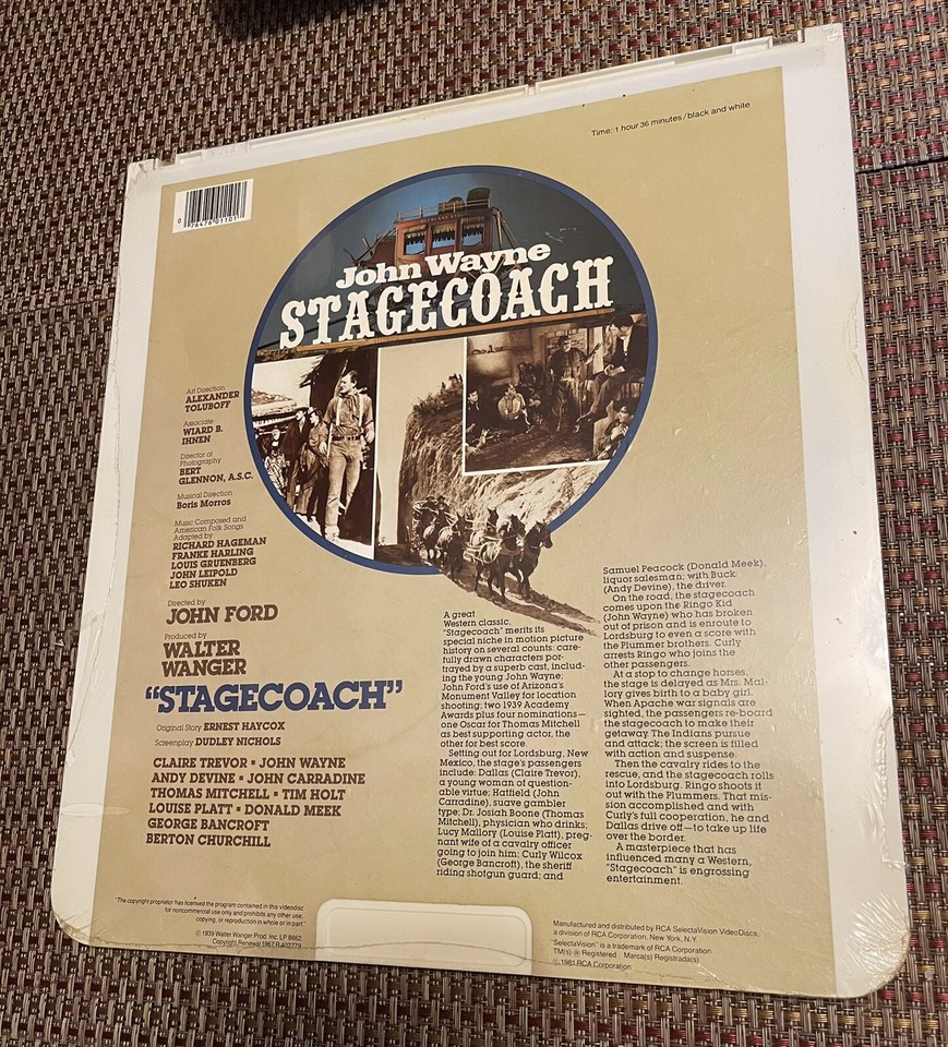 Stagecoach John Wayne RCA SelectaVision CED RCA Videodisc Vintage Movie ...