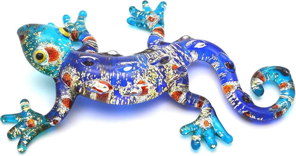 3¾" Long Blue Gecko Glass Lizard Miniature Retiles Figurine Animal ...