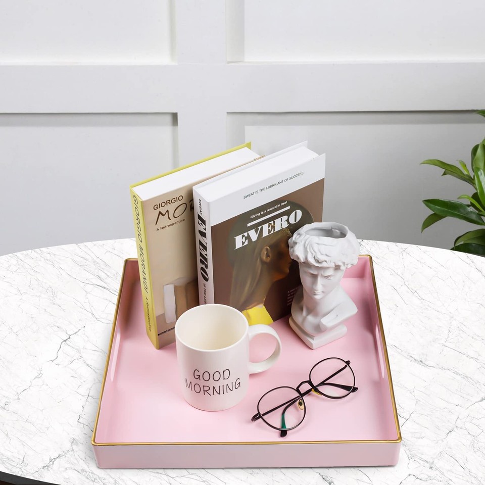 Decorative Tray Pink Serving Tray With Handles Coffee Table Tray Square ...