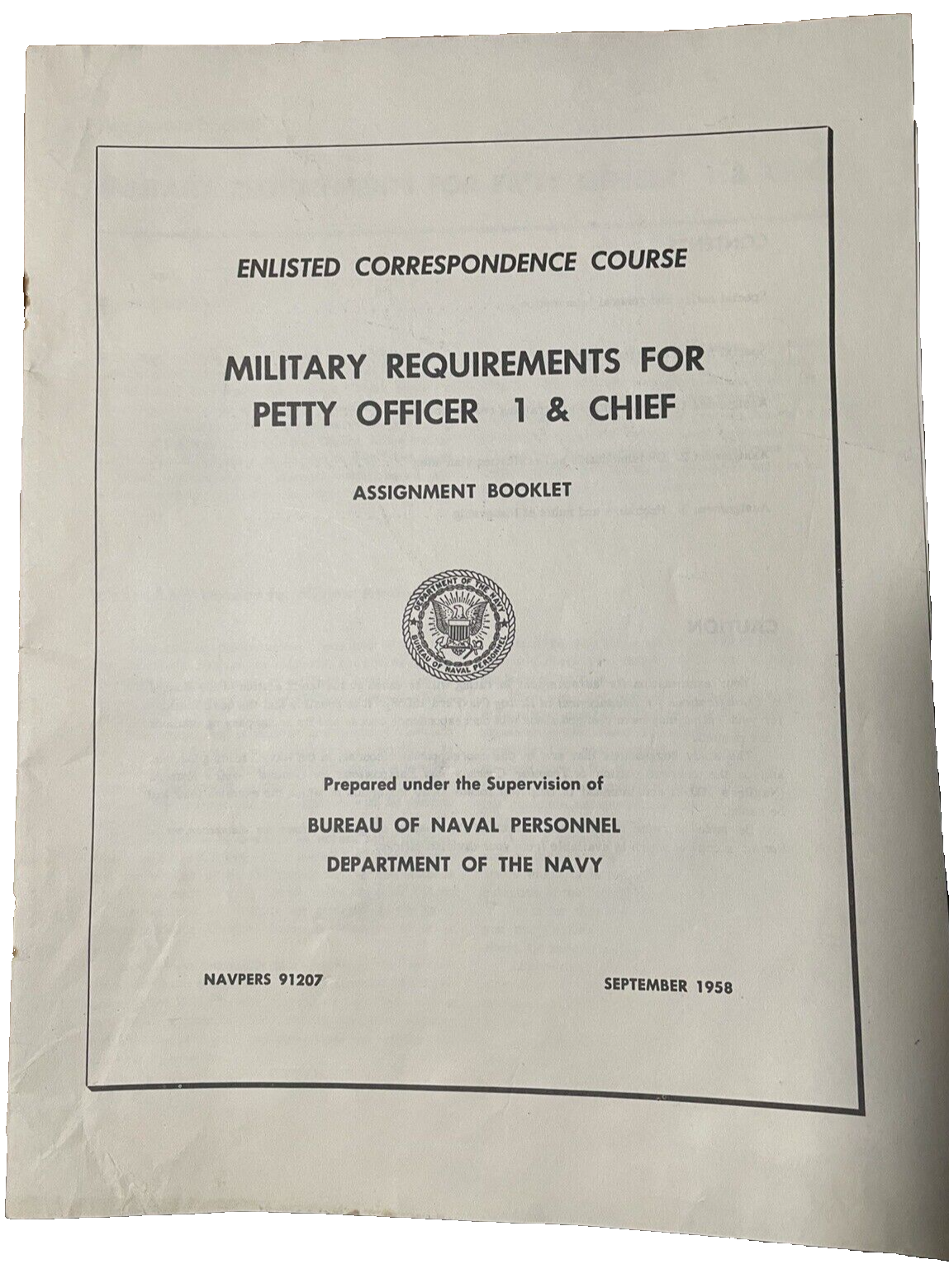 1958 US Navy Military Requirements Petty Officer 1 & Chief Training ...
