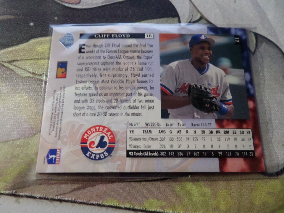 1994 UPPER DECK #12 CLIFF FLOYD ROOKIE NM BASEBALL CARD MONTREAL EXPOS ...