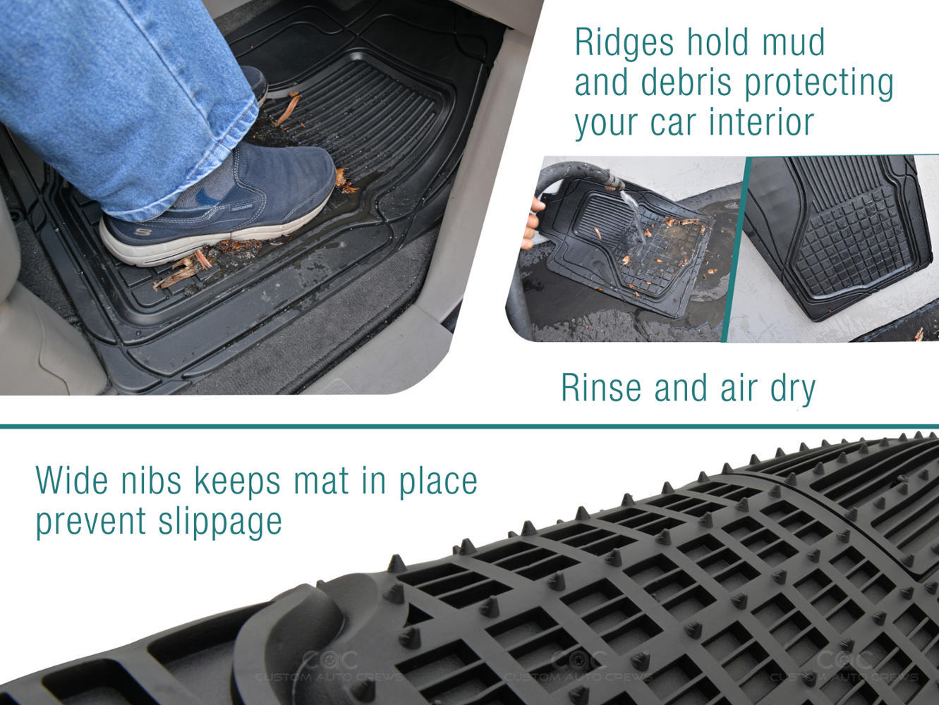 HD 3D Rubber Car Floor Mats Auto Liners All Weather 3pc Front Rear ...