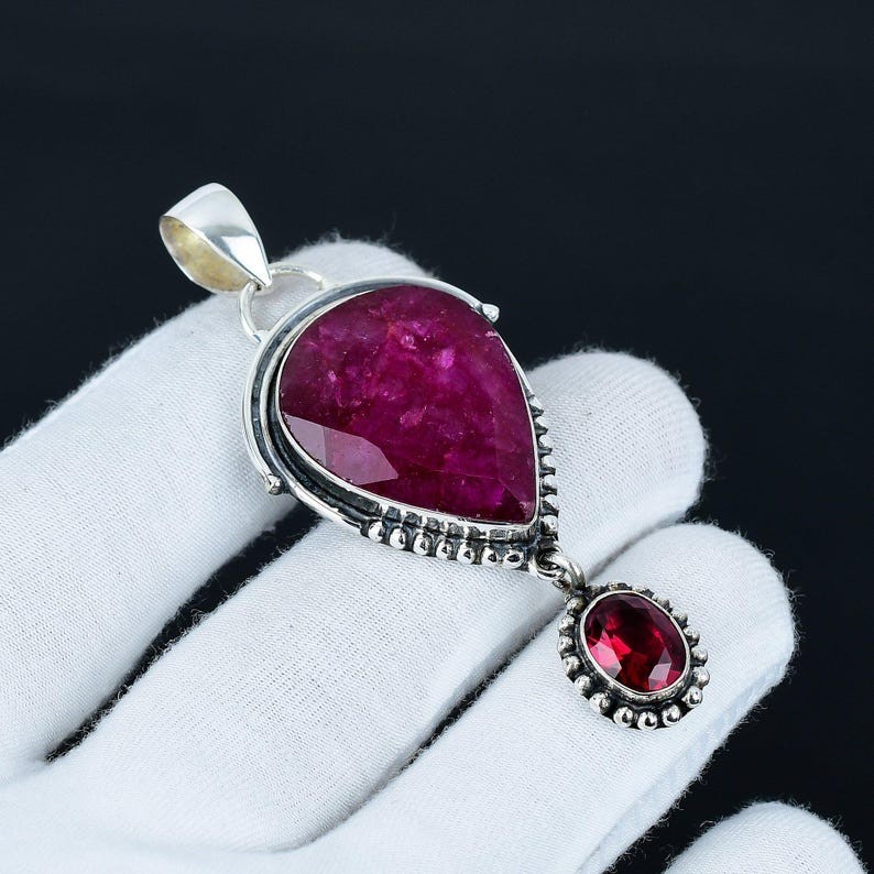 Pink Ruby Gemstone Handmade 925 Sterling Silver Jewelry Pendant Size -1 ...