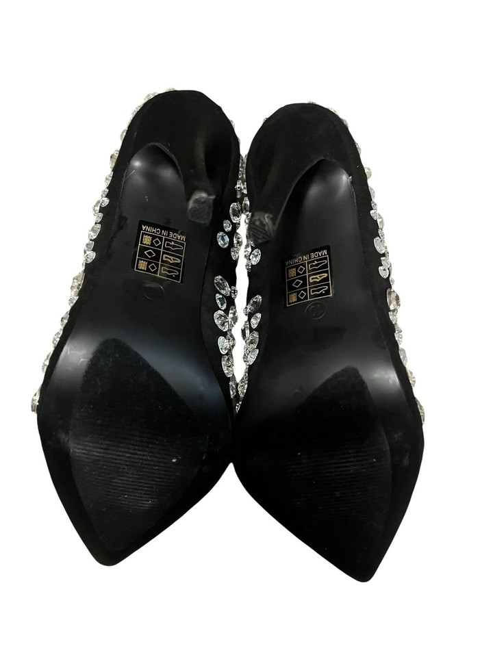 So Me Black Rhinestone Embellished Pointed Toe Stiletto Pumps | eBay