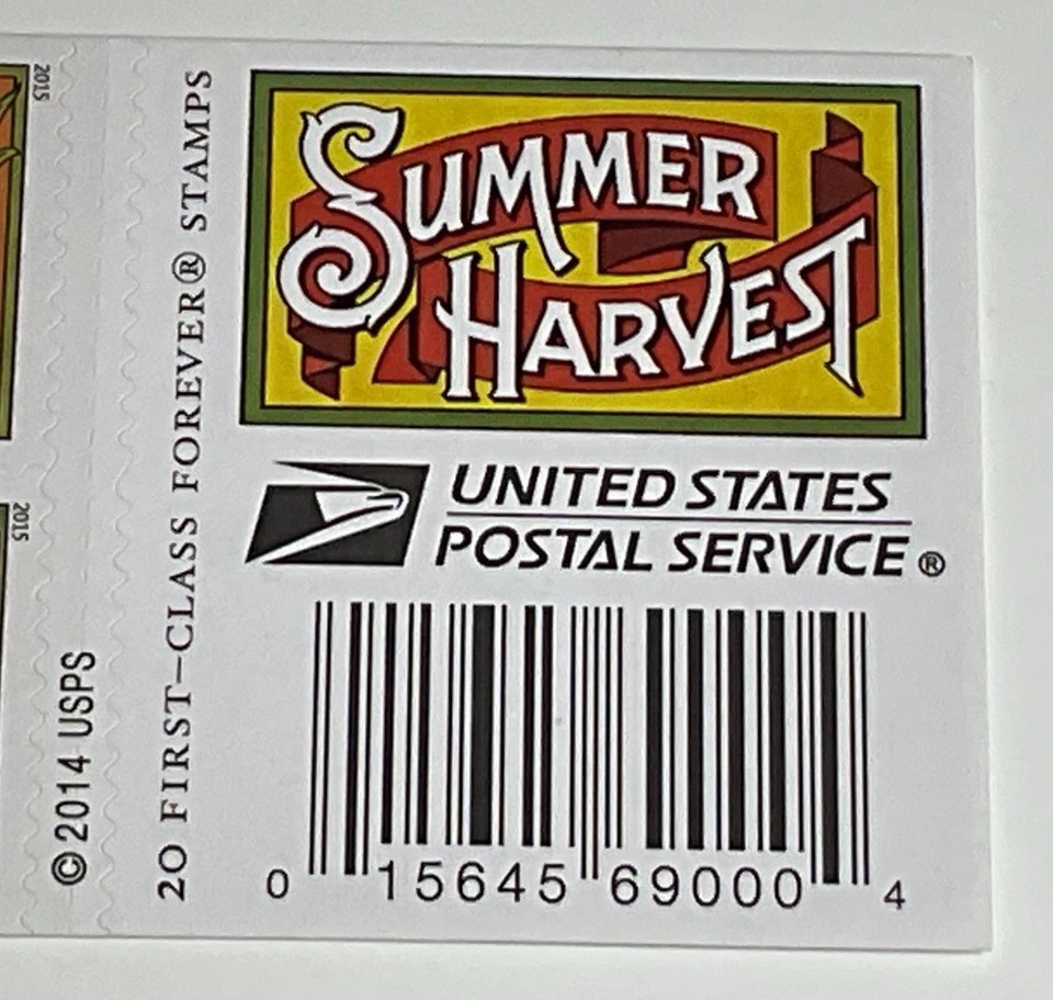Authentic REAL USPS MADE IN USA Summer Harvest Booklet Pane of 20 ...