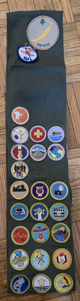 Vintage Green Merit Badge Sash Boy Scouts of America with 28 Badges ...