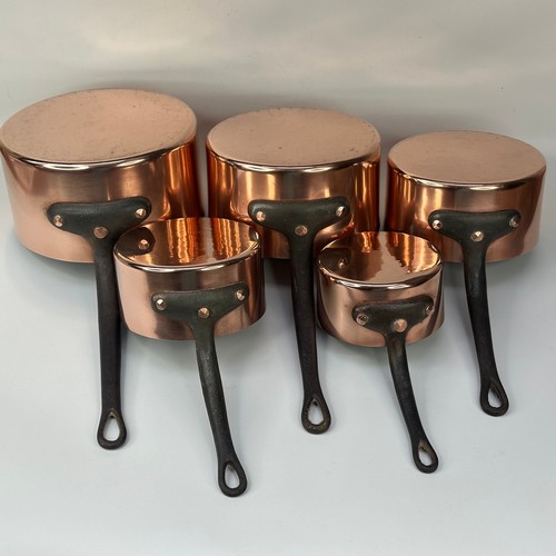 Vintage French Kitchen Set Of Heavy 4kg Quality Copper Pans With ...