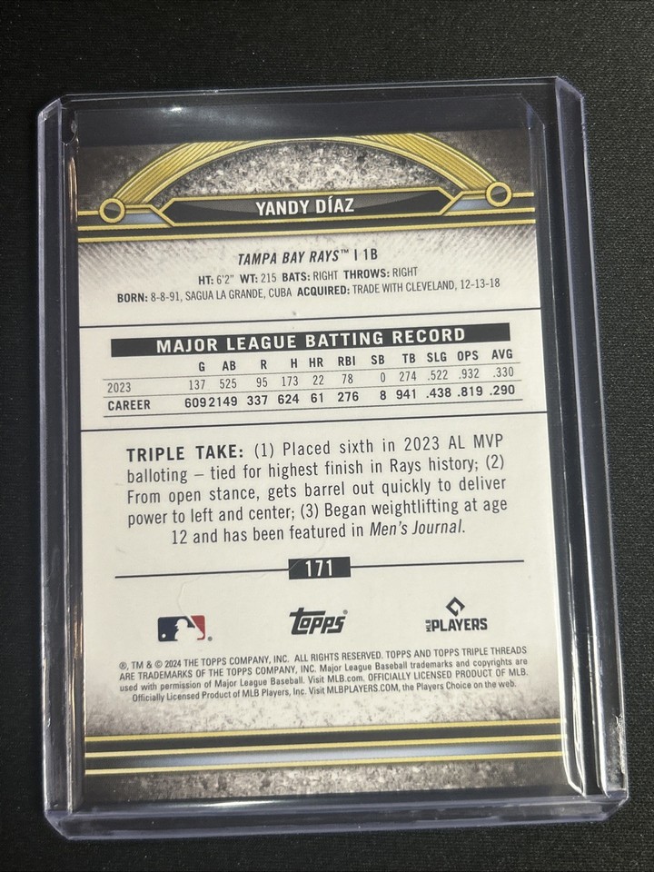 🔥Yandy Diaz 2024 Topps Triple Threads #171 Base Tampa Bay Rays | eBay