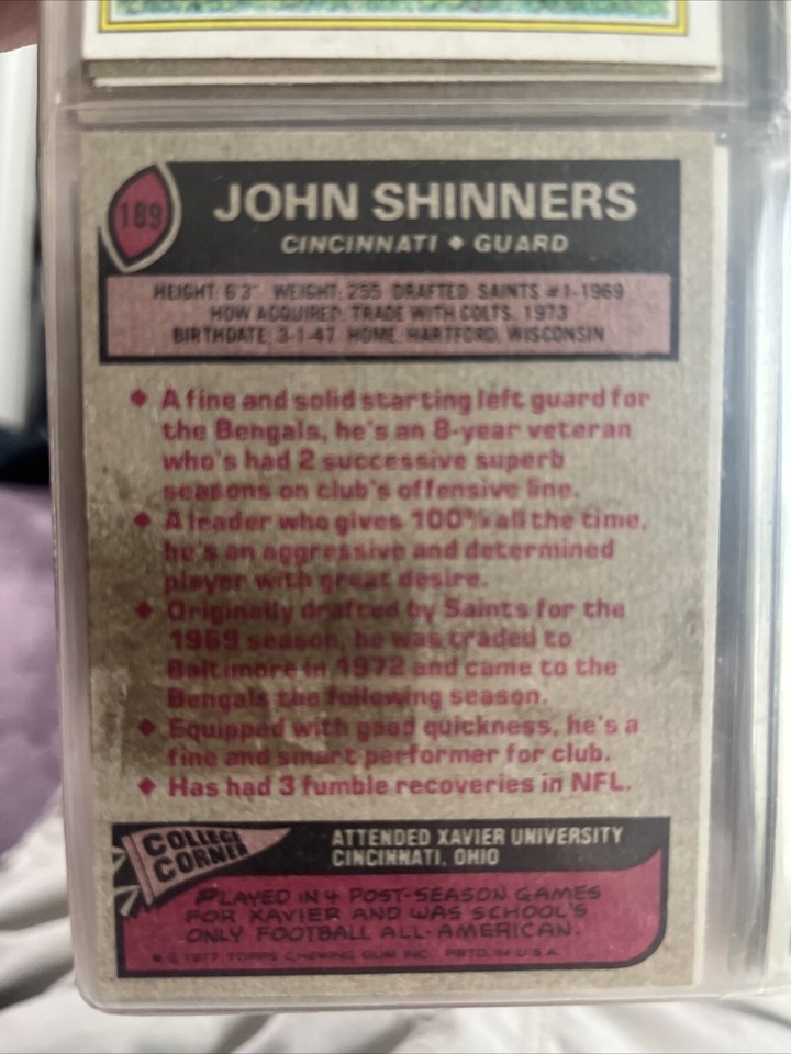 1977 Topps John Shinners Rookie Cincinnati Bengals #189 See Pic | eBay
