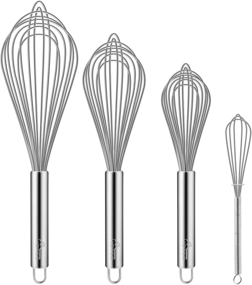 4 Pieces Stainless Steel Whisks Set Wire Whisk Balloon Whisk Egg Beater ...