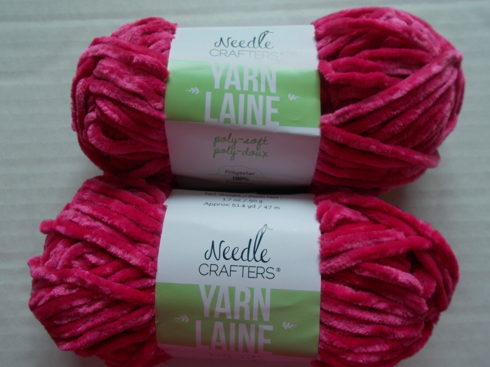 Needle Crafters Poly-Soft chenille yarn, Hot Pink, lot of 2 (51 yds ea ...