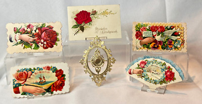 Victorian Visiting Calling Cards Die Cut Floral Roses Ship Hands ...